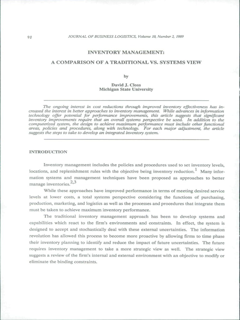 A Comparison of A Traditional vs. Systems View | PDF | Inventory ...