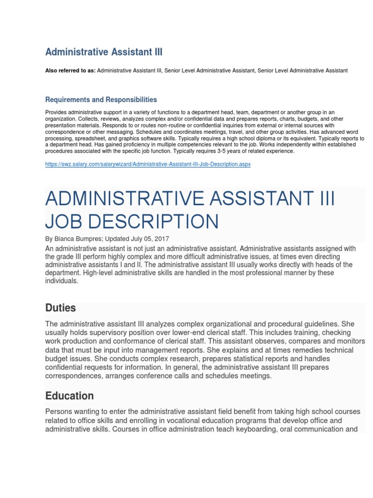 Administrative Assistant III | PDF | Secretary | Salary