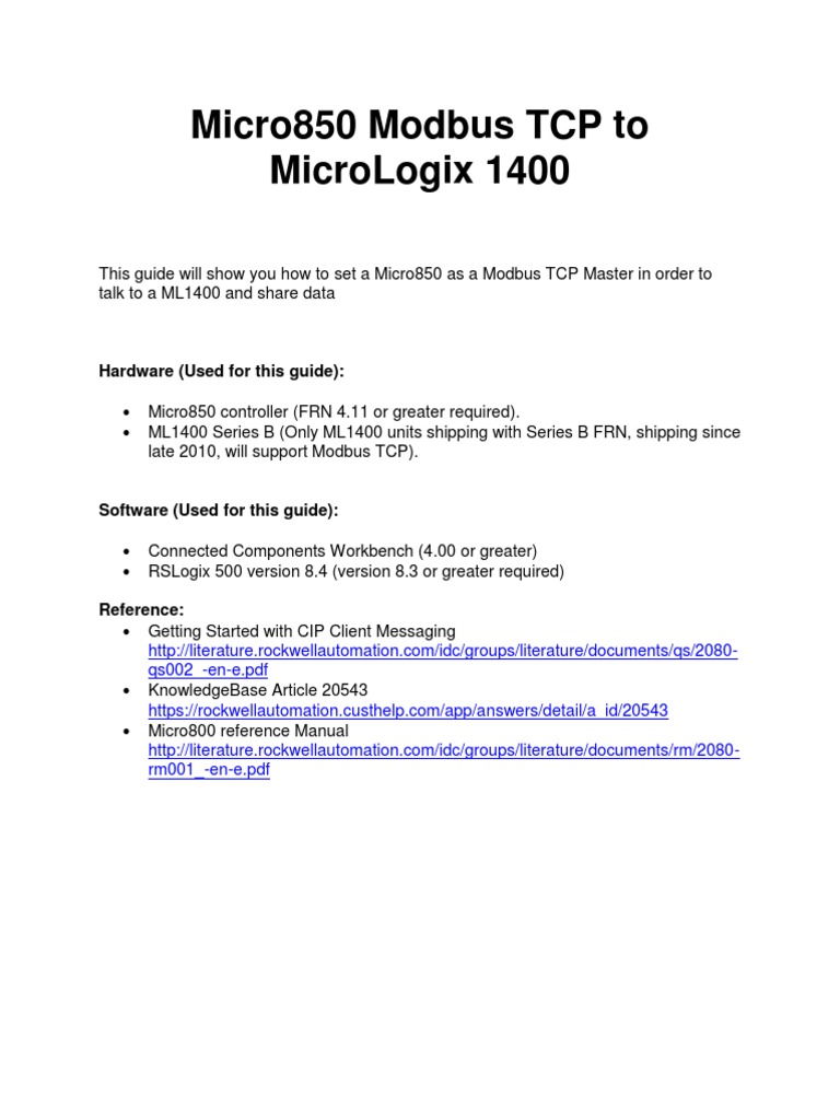 Micro850 Modbus TCP Master Setup Guide | PDF | Areas Of Computer ...