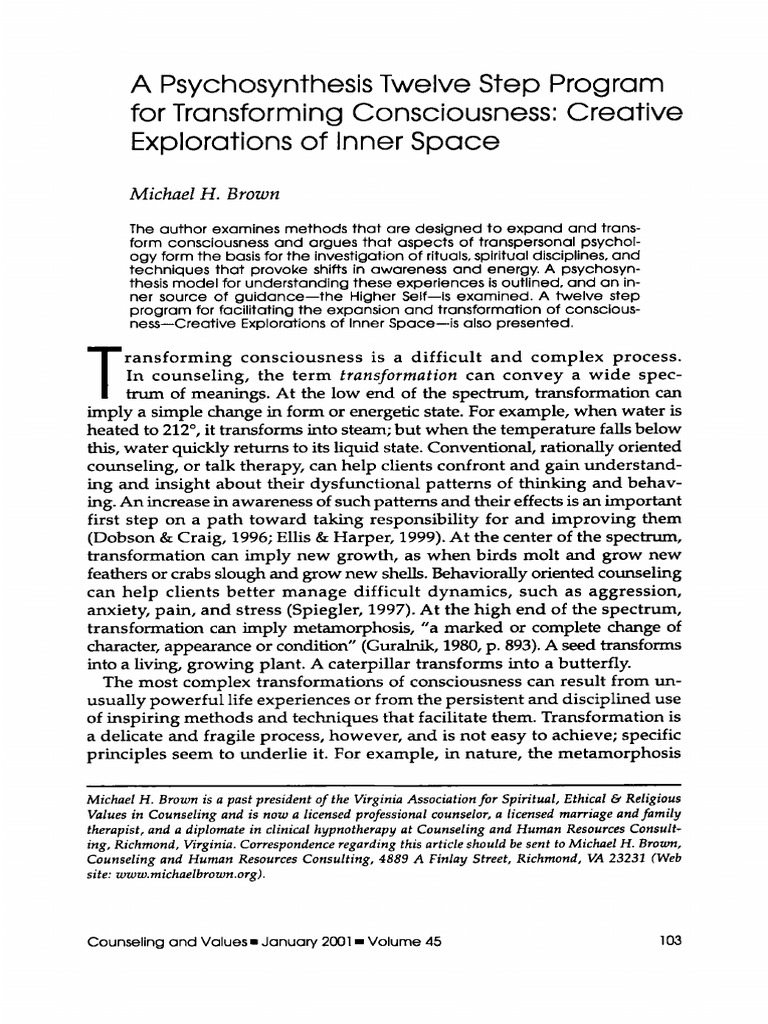 A Psychosynthesis Twelve Step Program For Transforming Consciousness Creative Explorations of ...