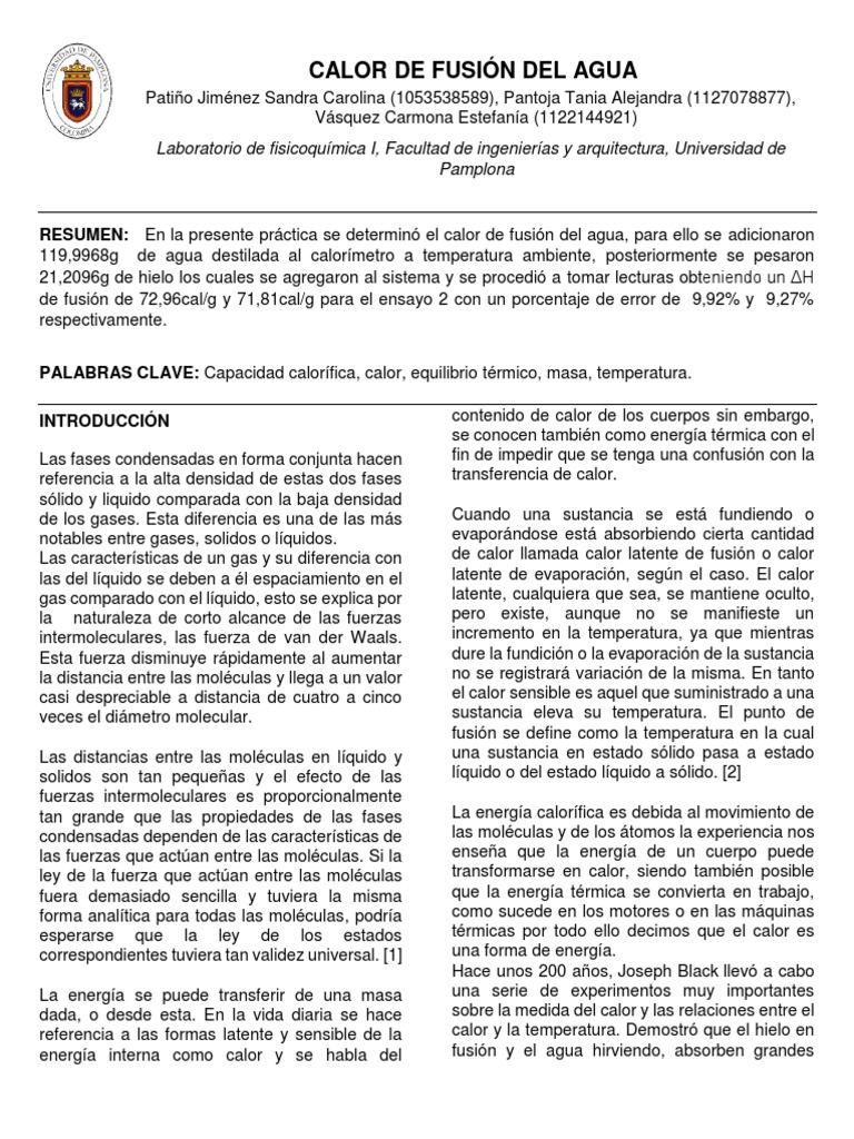 Calor de Fusion Del Agua | PDF | Fase (materia) | Calor