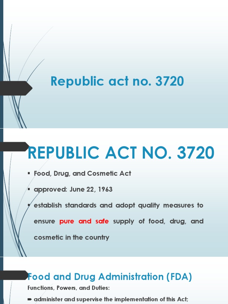 Republic act no. 3720 | Pharmacy | Food And Drug Administration