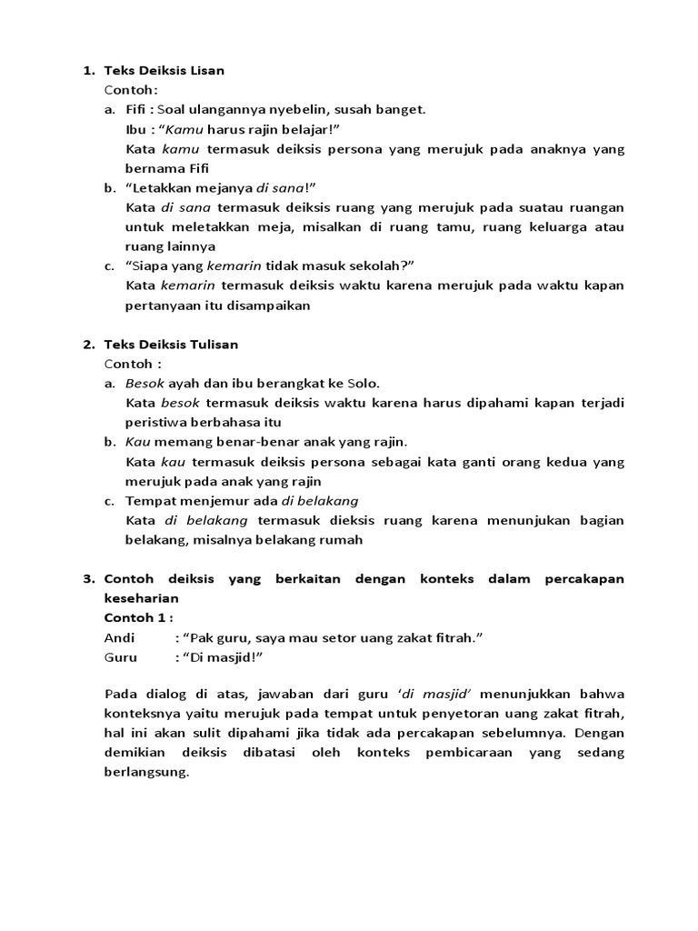 Teks Deiksis Lisan | PDF | Fiksi Umum