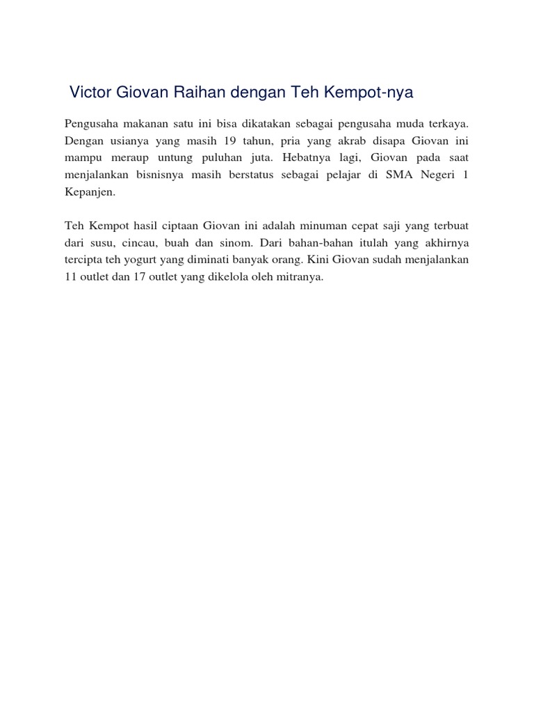 Giovan Raihan dan Teh Kempot yang Sukses | PDF | Hukum
