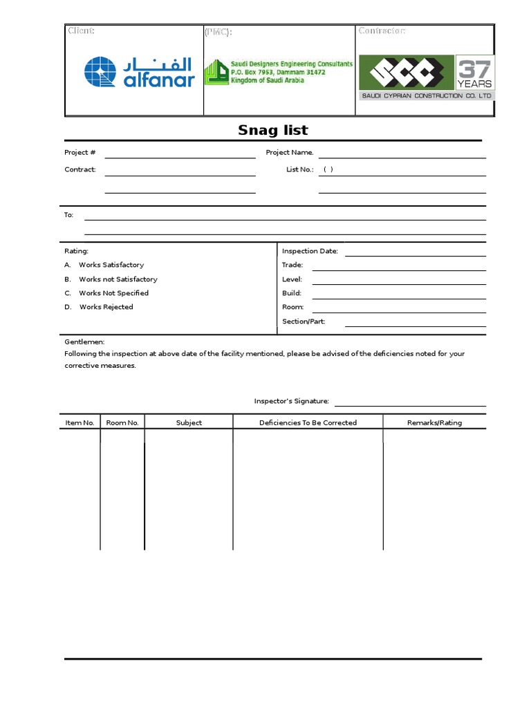 PD - sf024.r1 Snag List | PDF