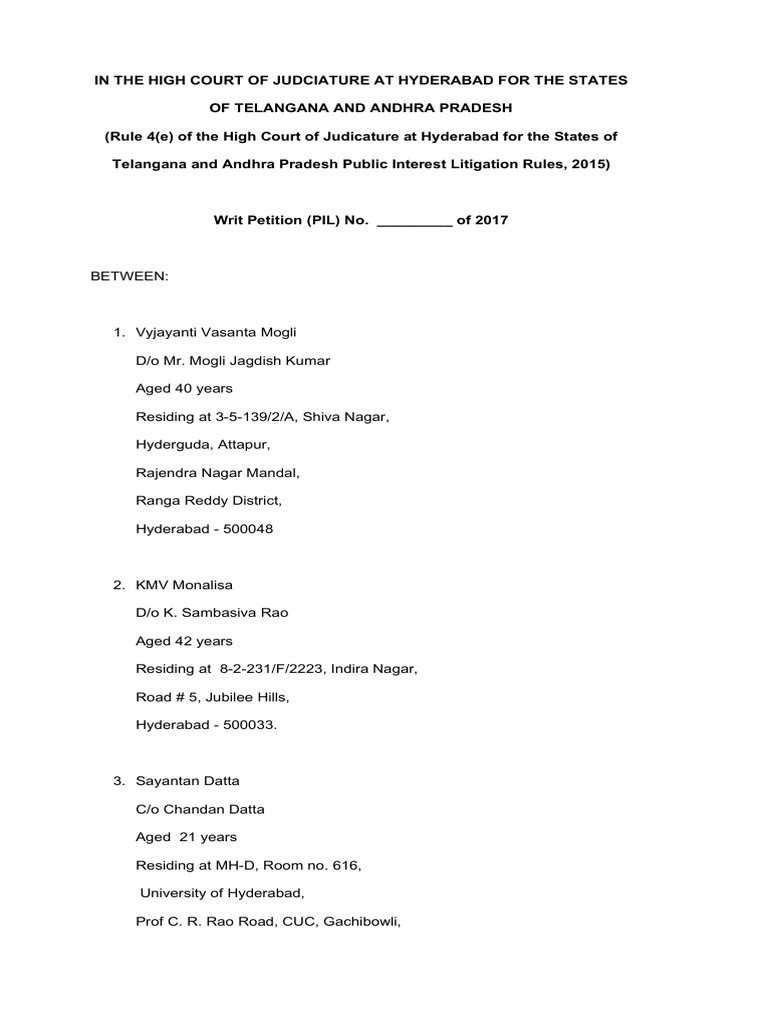 Telanaga Eunuchs Act PIL Draft 4.1.2018 Disha Chaudhry | PDF ...