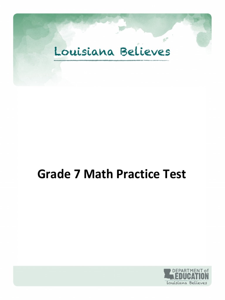 Grade 7 Math Practice Test | PDF | Multiple Choice | Area