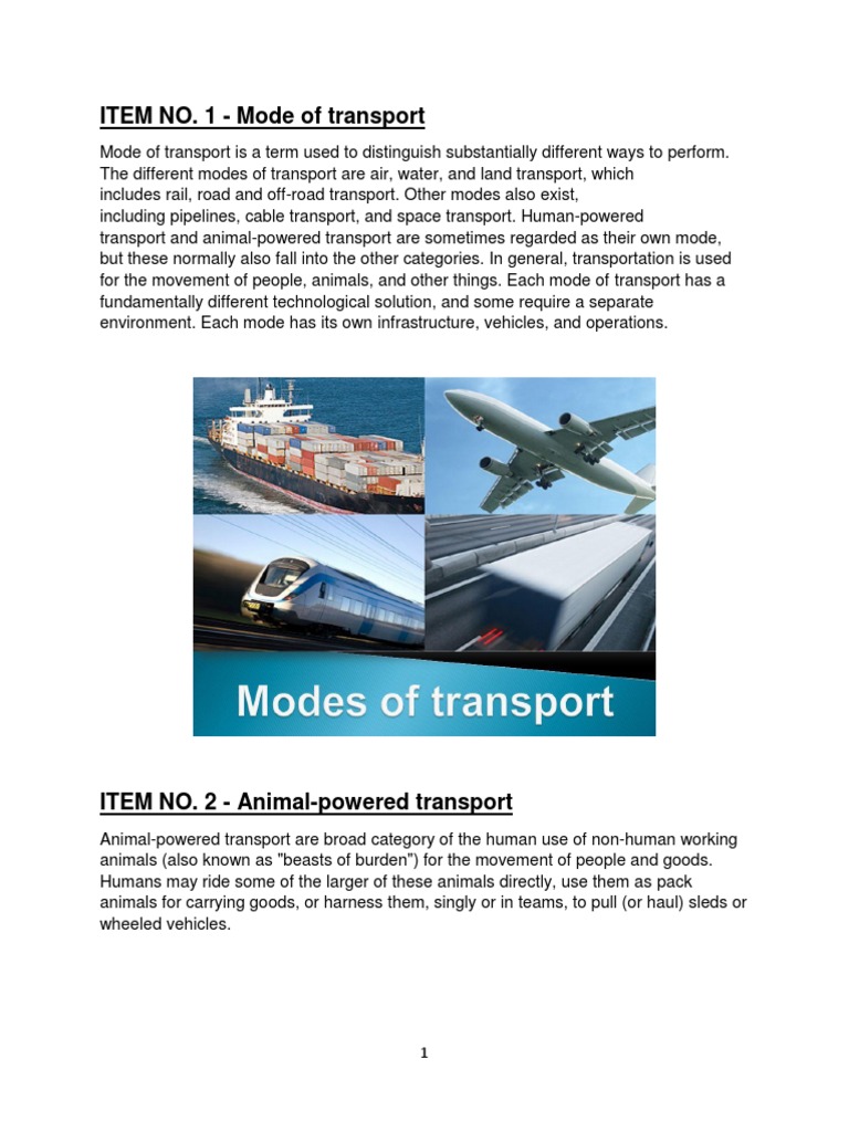ITEM NO. 1 - Mode of Transport | PDF | Pipeline Transport | Transport
