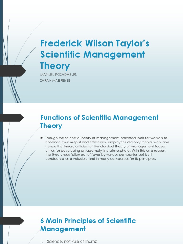 Frederick Wilson Taylor's Scientific Management Theory | PDF