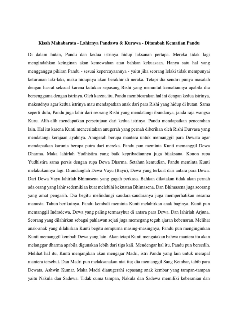 Kisah Mahabarata - Lahirnya Pandawa & Kurawa - Ditambah Kematian Pandu ...