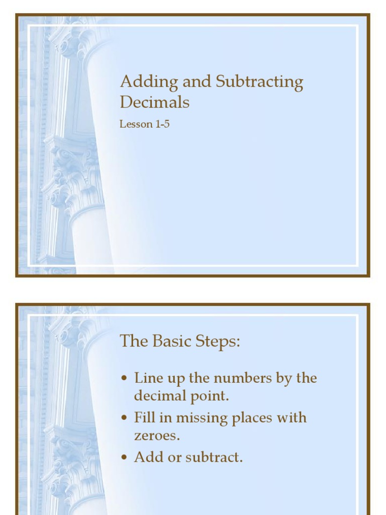 Adding and Subtracting Decimals: Lesson 1-5 | PDF