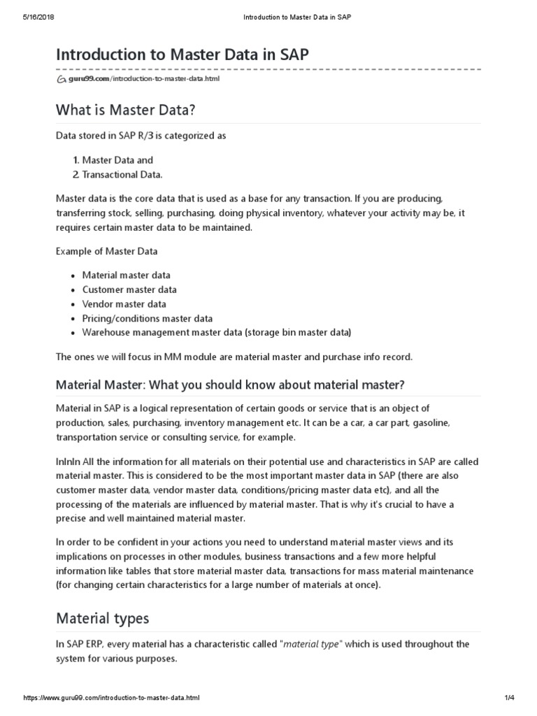 Introduction To Master Data In SAP PDF Inventory Warehouse