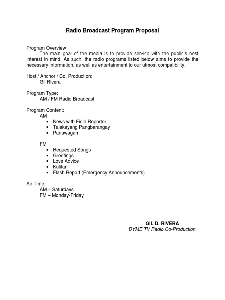 Radio Broadcast Program Proposal | PDF
