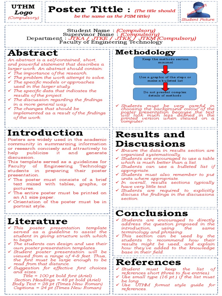 UTHM Poster Template Guide | PDF | Times New Roman | Learning