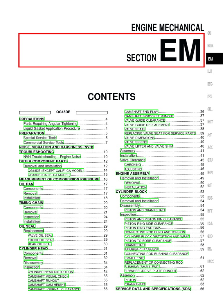 Nissan Qg18 | PDF | Piston | Cylinder (Engine)