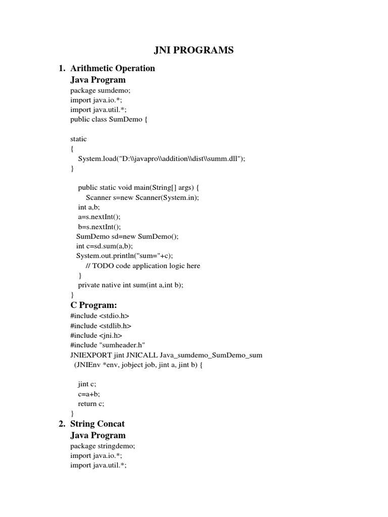 Jni Programs | PDF | Java (Programming Language) | Notation