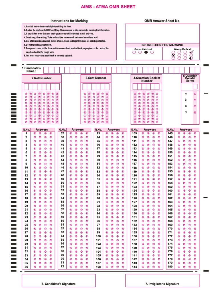 AIMS ATMA OMR Sheet Instructions | PDF | Areas Of Computer Science ...