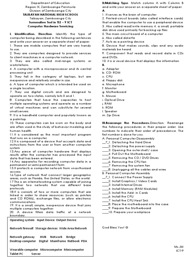 2nd-Summative Ict9 | PDF | Personal Computers | Computer Network