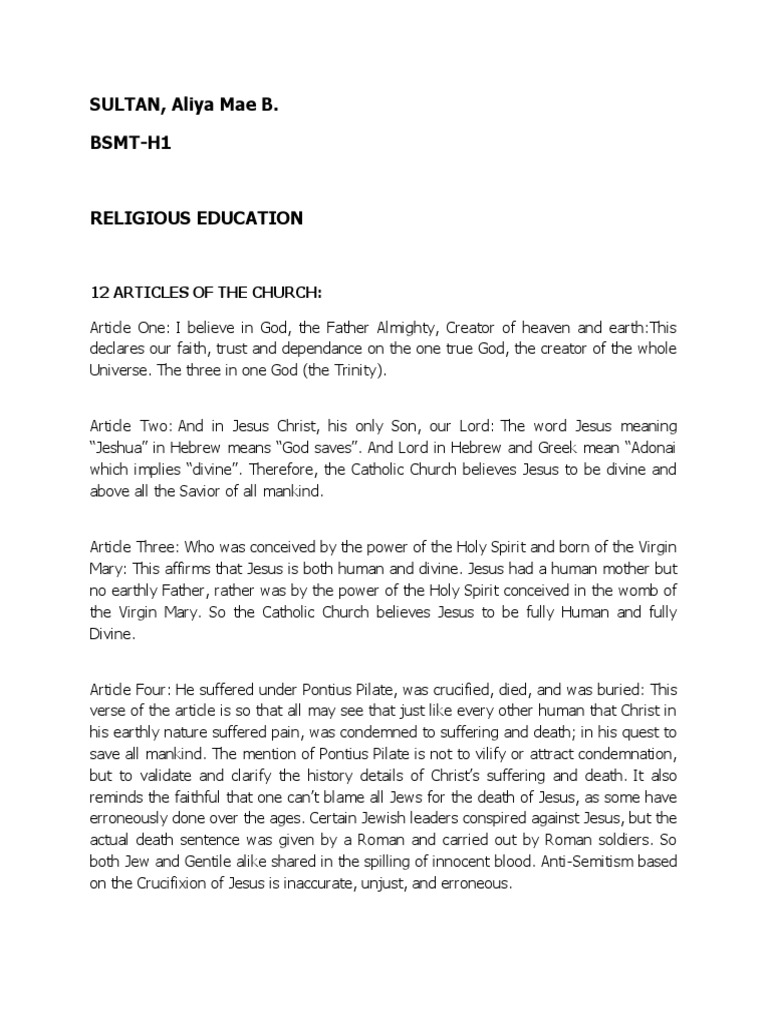 SULTAN, Aliya Mae B. Bsmt-H1: 12 Articles of The Church | PDF ...