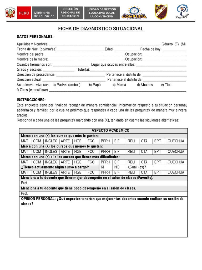 Ficha de Diagnostico Situacional | PDF | Maestros | Ciencias del comportamiento