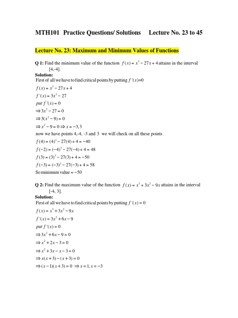 MTH101 Practice Questions and Solutions | PDF | Series (Mathematics ...