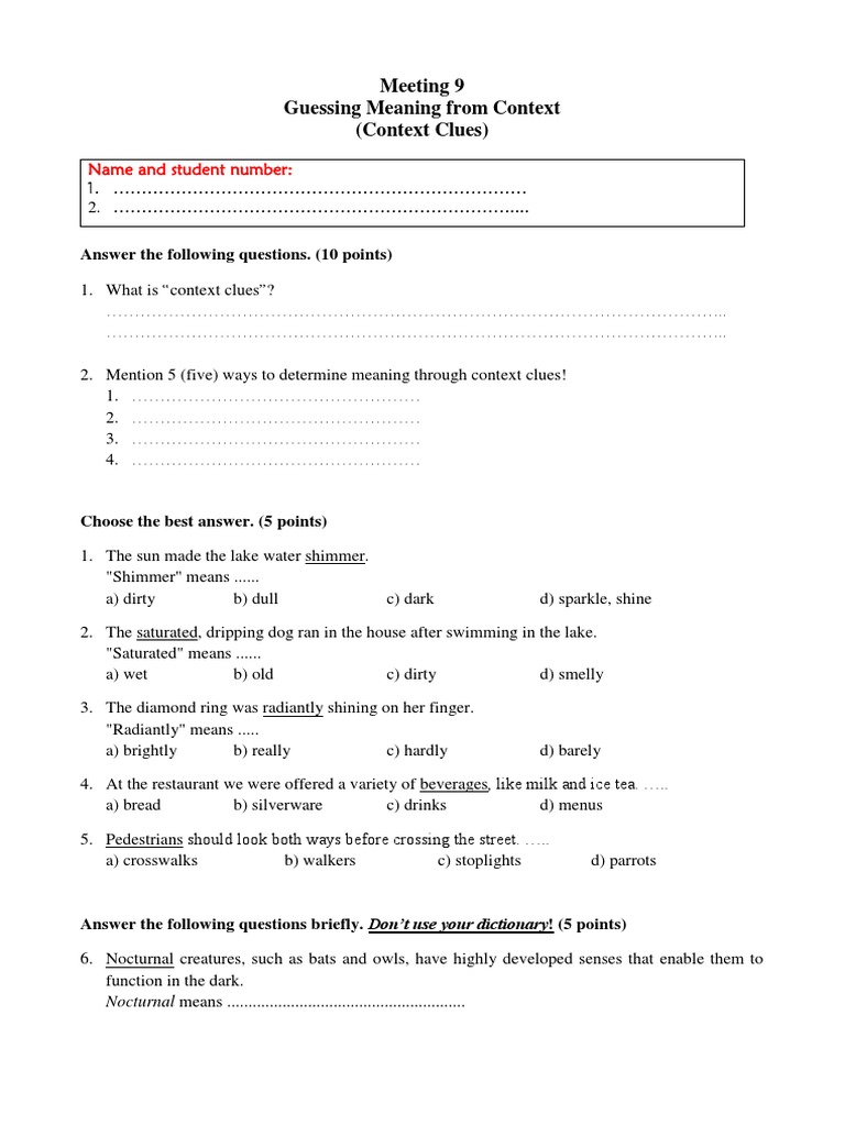 Assignment2 - Guessing Meaning From Context Clues | PDF | Foreign ...