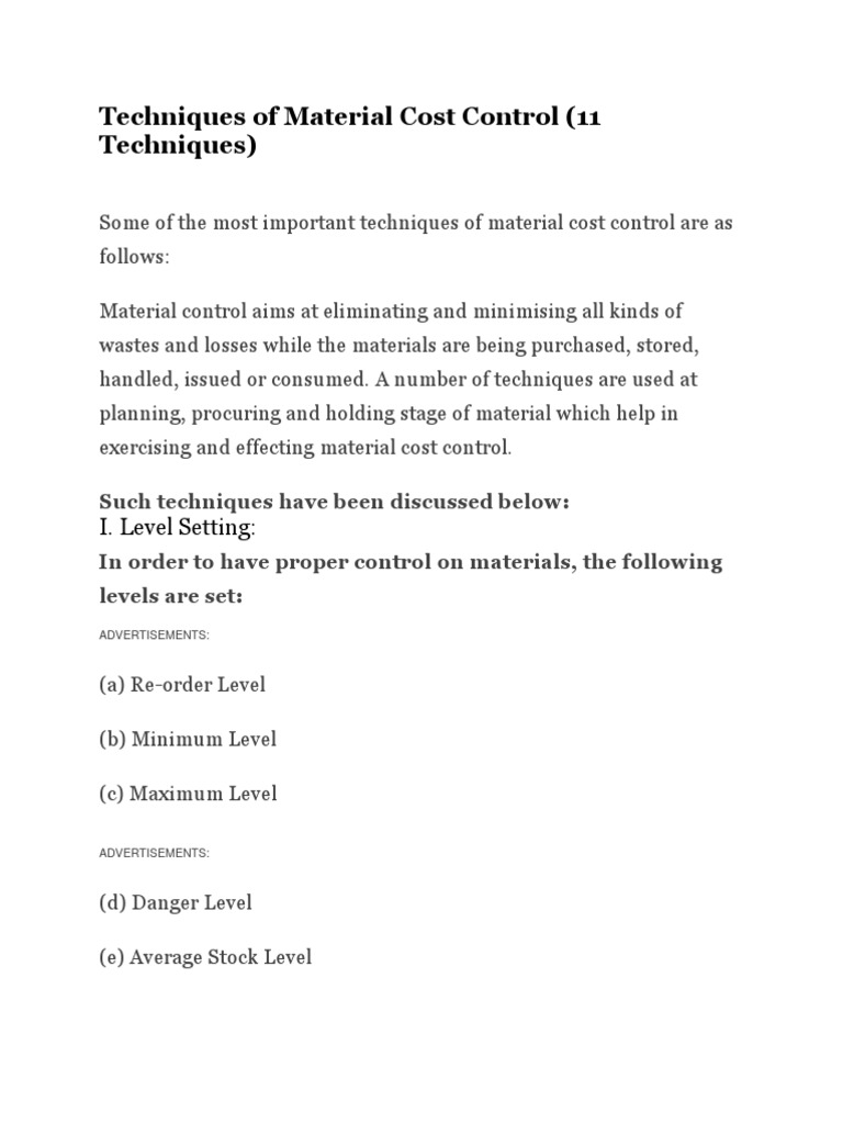 Techniques of Material Cost Control | PDF | Inventory | Debits And Credits