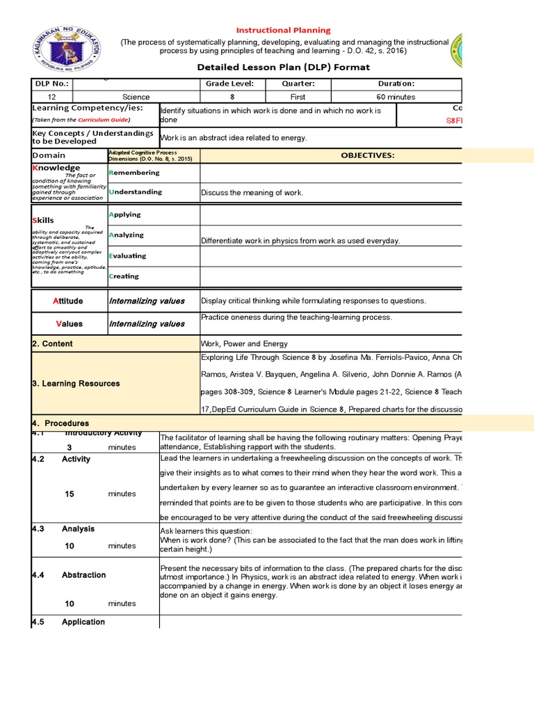 Detailed Lesson Plan (DLP) Format: Learning Competency/ies: Code | PDF | Learning | Curriculum