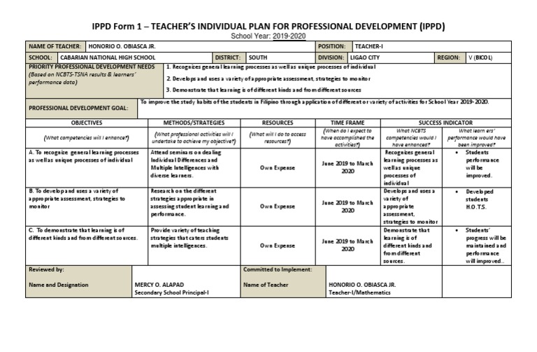 Ippd Form 1 - Teacher'S Individual Plan For Professional Development ...