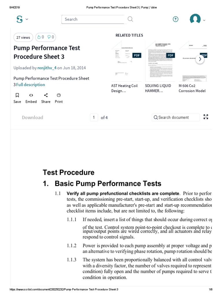 Pump Performance Test 3 | PDF | Pump | Valve