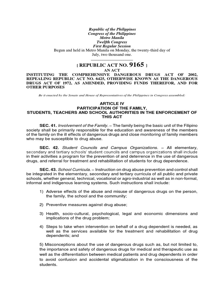 Sec.43 Art. IV of RA 9165 | PDF | Substance Abuse | Drug Rehabilitation