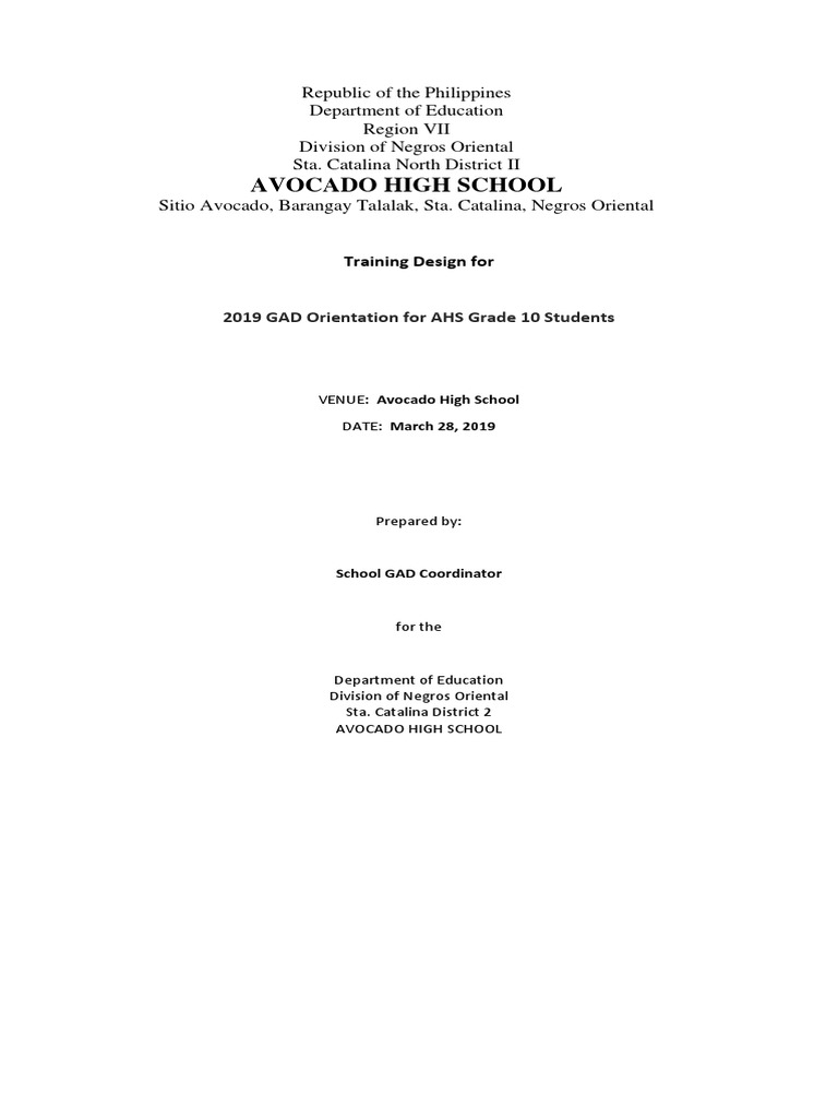 GAD Training Design AHS 2018 2019 | PDF | Gender Inequality | Gender ...