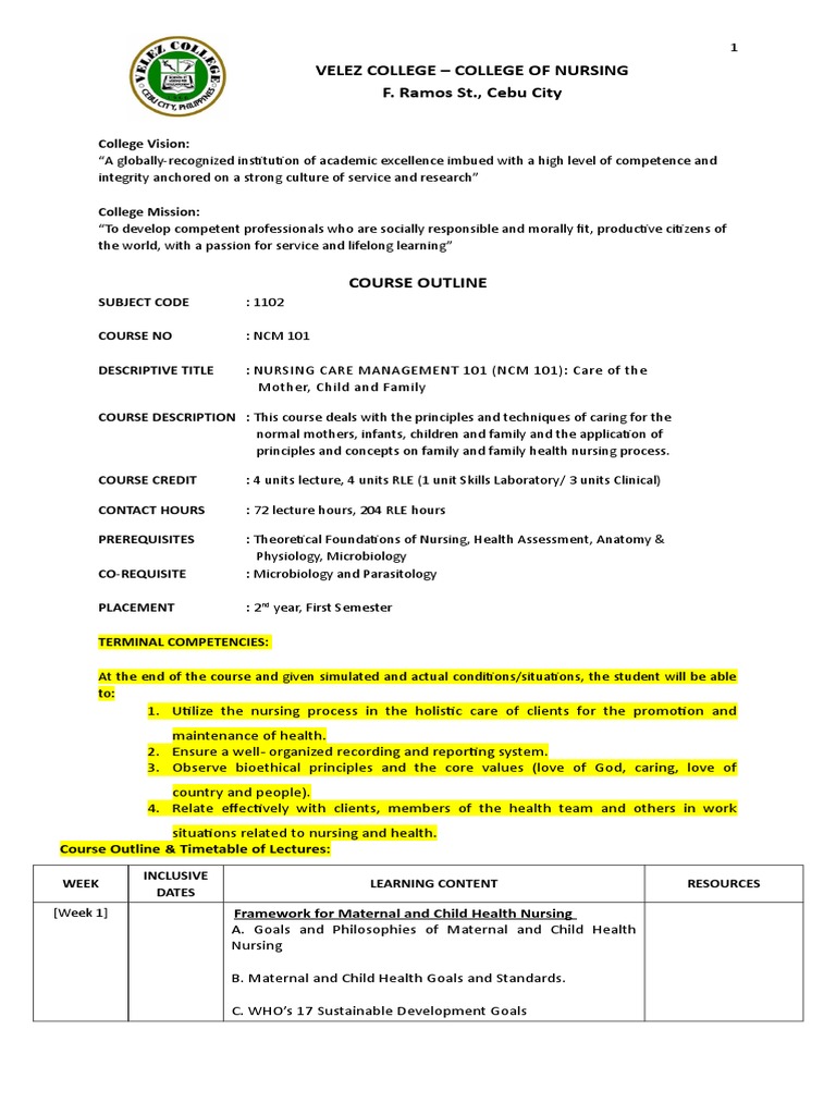 NCM 101 Course Outline | PDF | Childbirth | Fetus