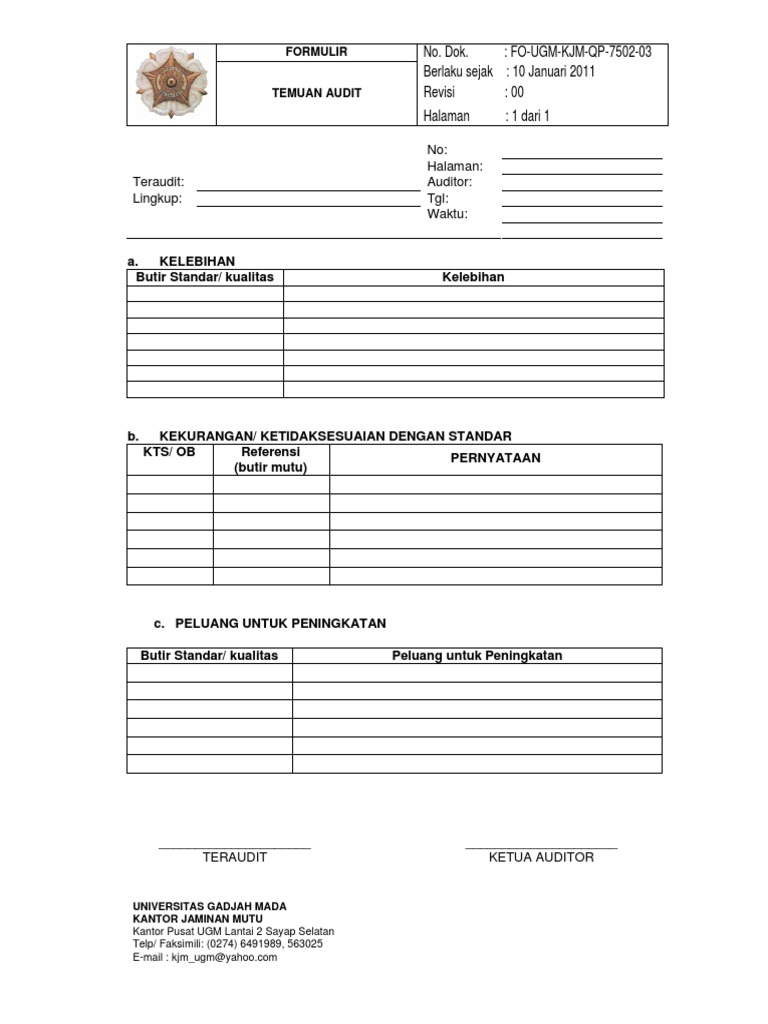 Contoh Formulir Temuan Audit | PDF
