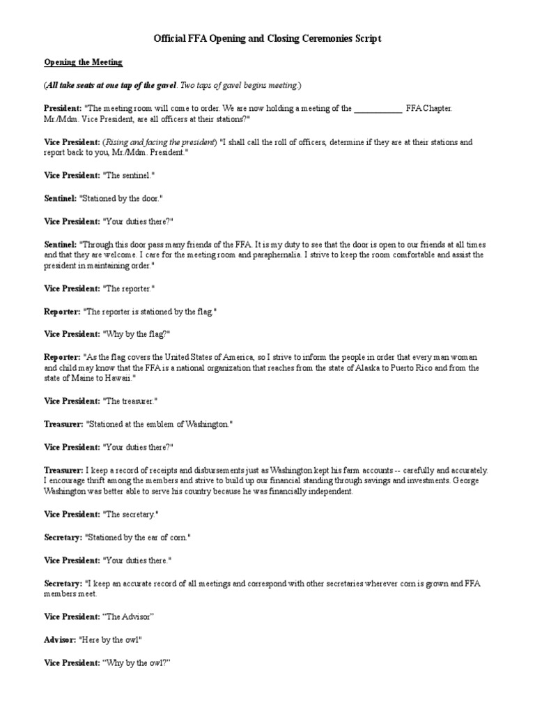Official FFA Opening and Closing Ceremonies Script | PDF
