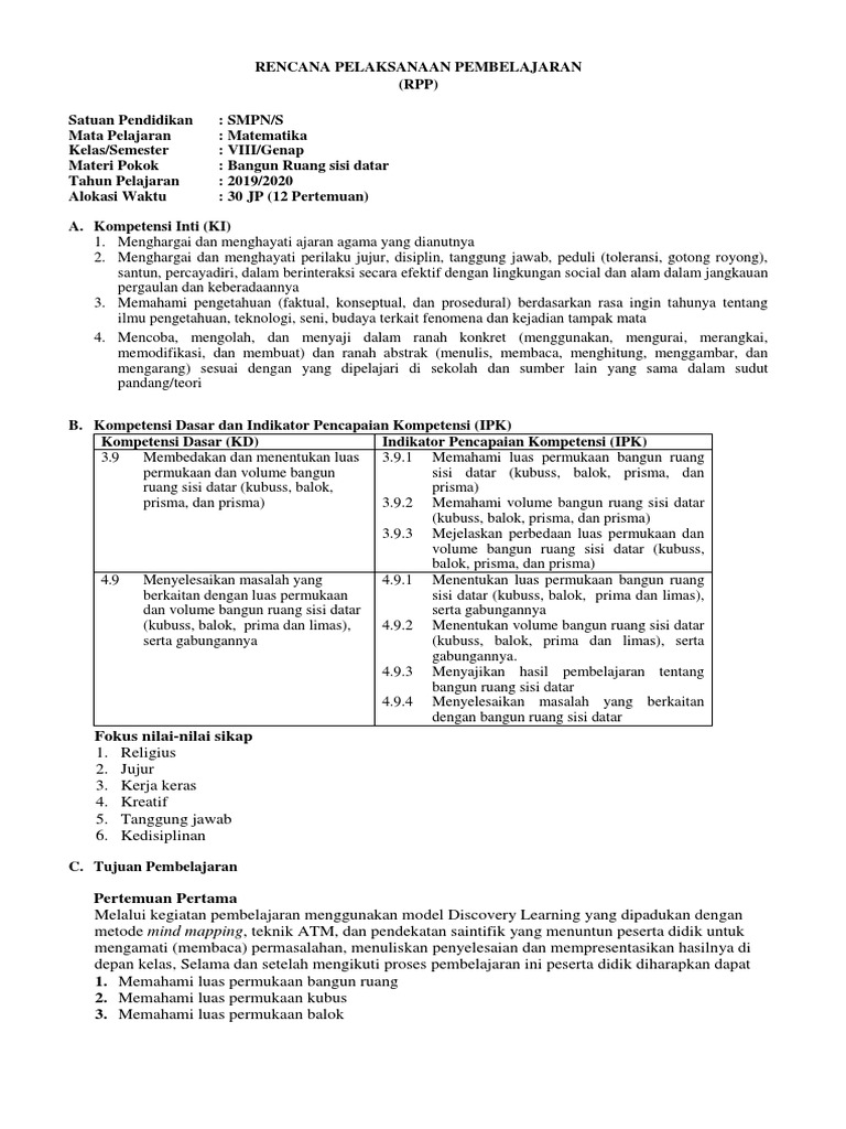 RPP Bangun Ruang Sisi Datar | PDF | Seni | Karier & Perkembangan