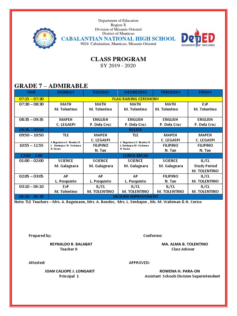 Class Program 2019 2020 | PDF | Philippines