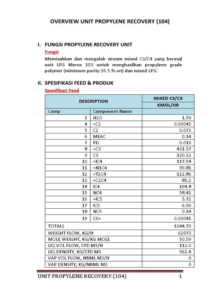 I. Fungsi Propylene Recovery Unit | PDF | Air Conditioning | Liquefied ...