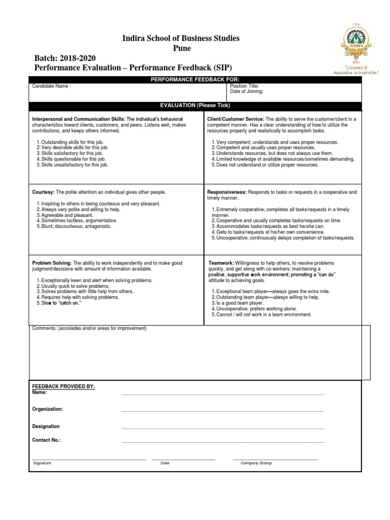Employer Feedback (SIP) | PDF | Performance Appraisal | Behavior ...