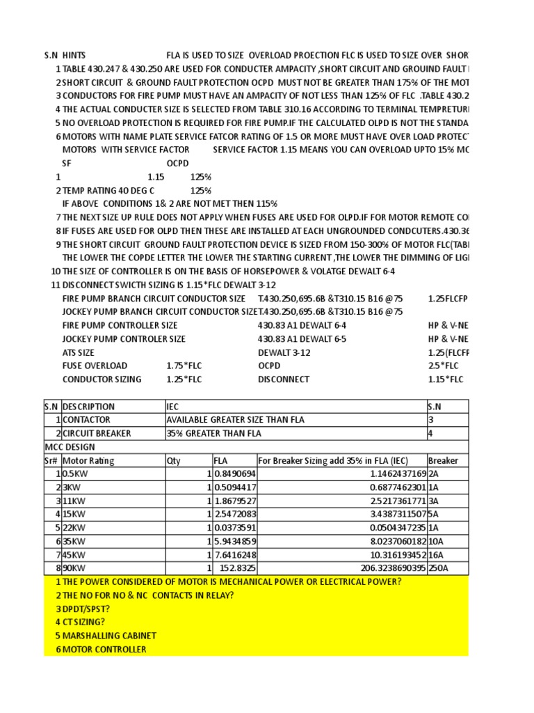 MCC Desgning | PDF | Relay | Fuse (Electrical)