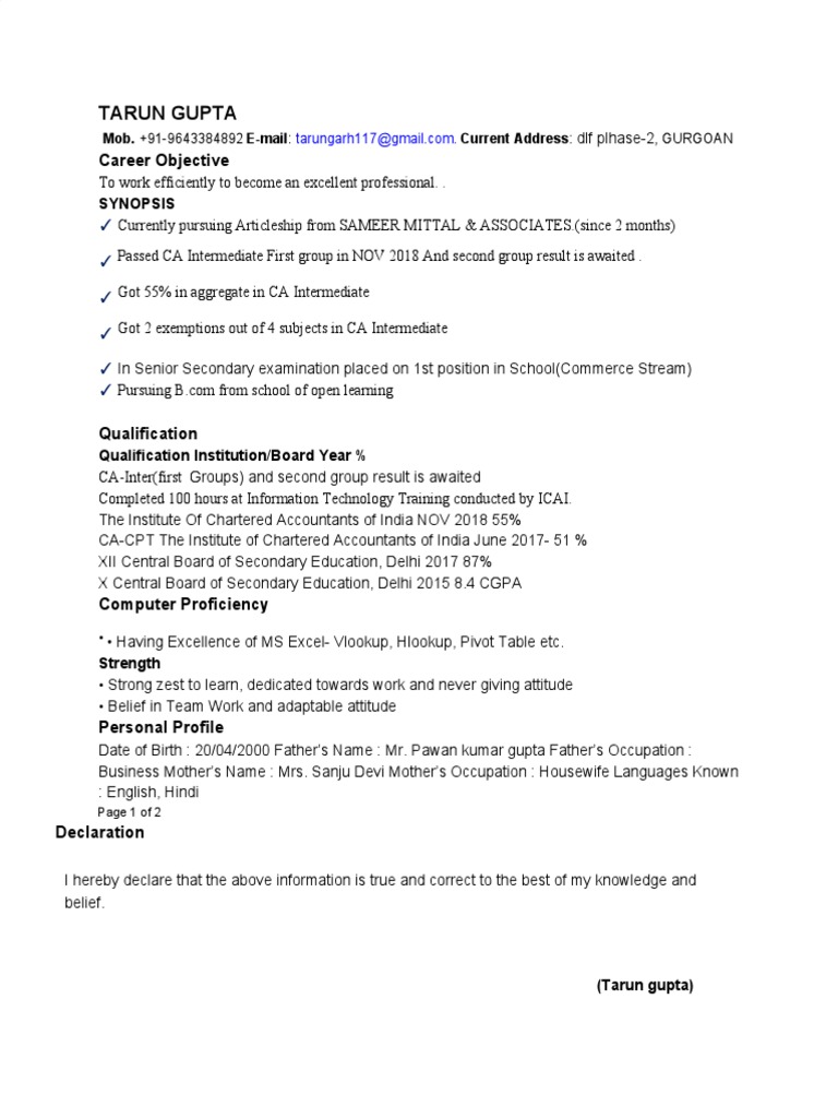 Tarun Gupta: Career Objective | PDF