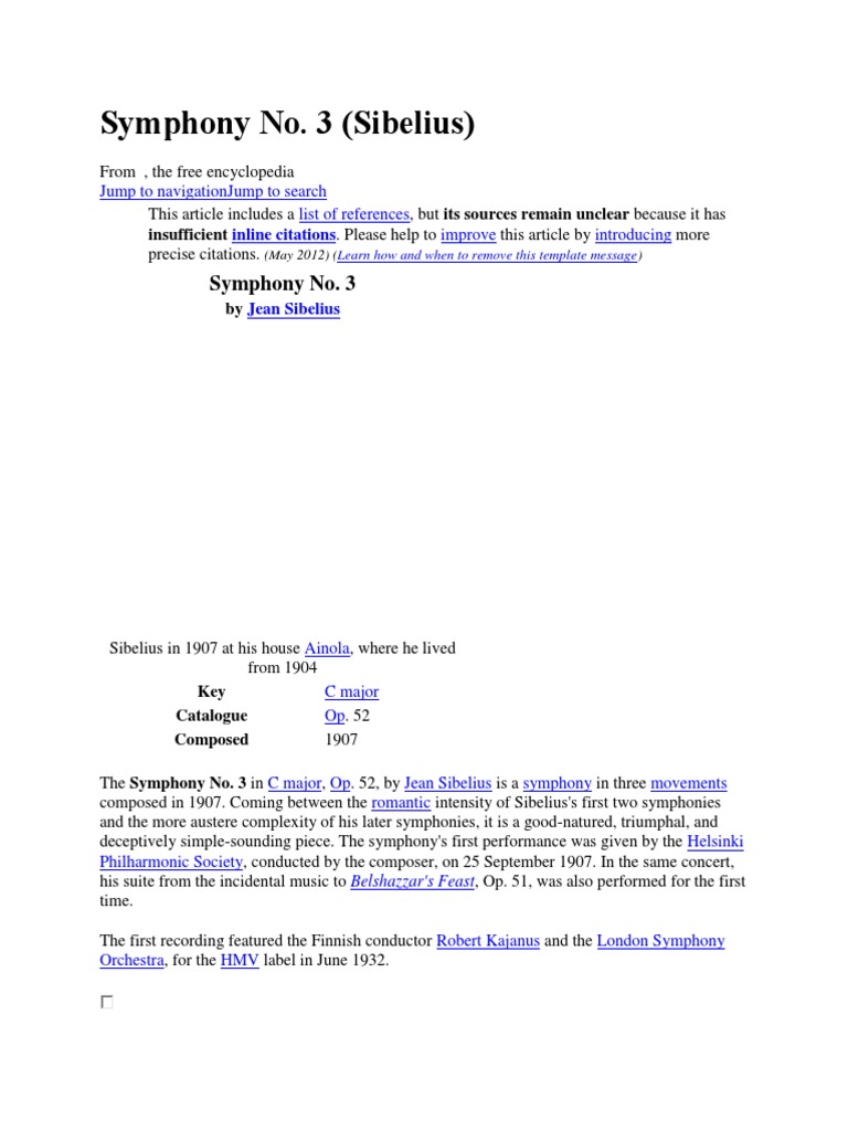 Sibelius Symphony No. 3 | PDF | Orchestras | Compositions For Orchestra