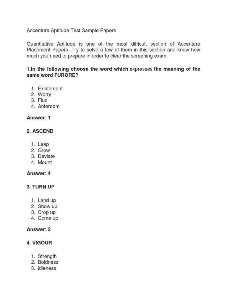 Accenture Aptitude Test Sample Papers | PDF | Courage | Ratio