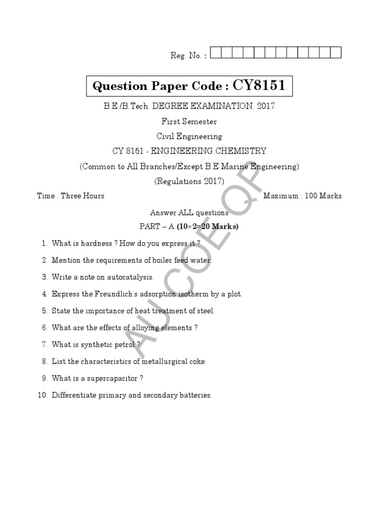 Au Coe QP: Question Paper Code | PDF | Adsorption | Chemistry