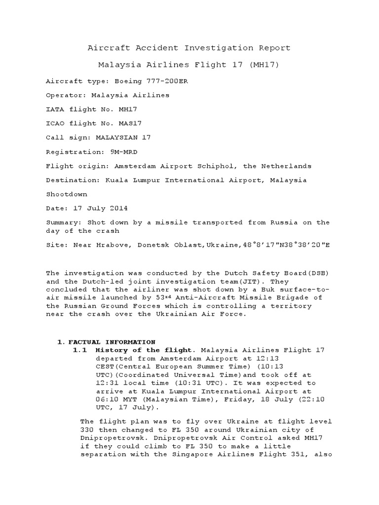 Aircraft Accident Investigation Report | PDF | Airliner Accidents And ...