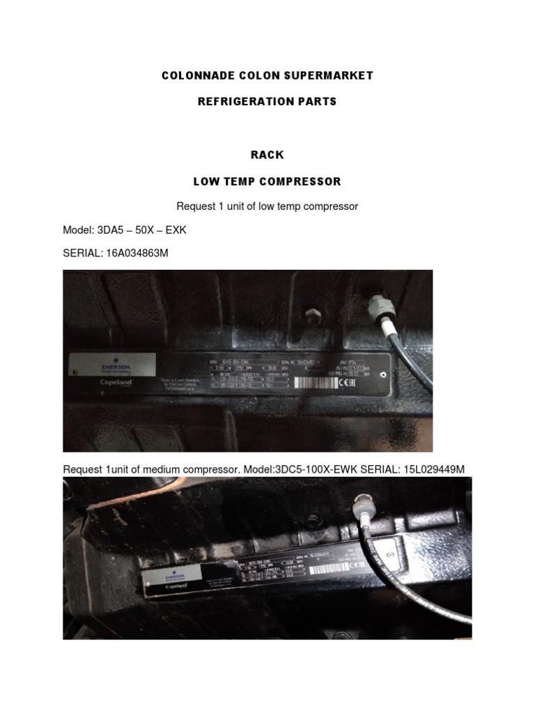 Supermarket Refrigeration Parts Request | PDF