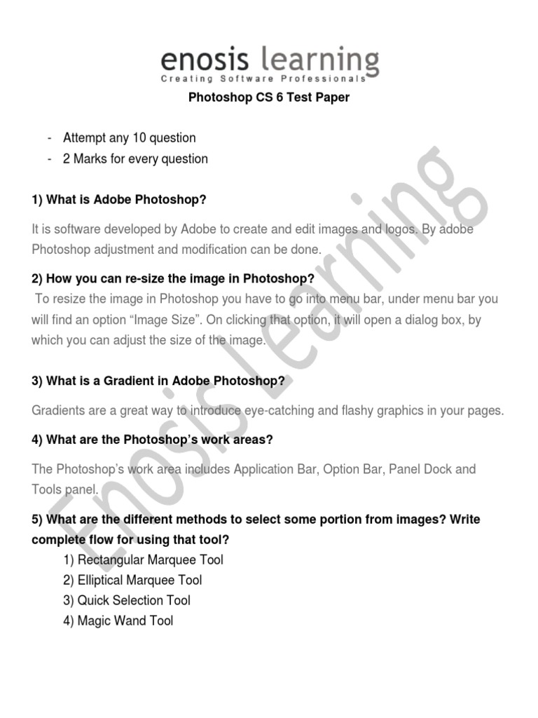 Photoshop CS6 Test 1 Answers | PDF | Adobe Photoshop | Computer Graphics