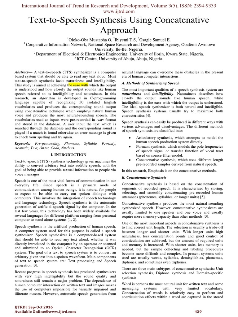 Text-To-Speech Synthesis Using Concatena | PDF | Speech Synthesis | Human Voice