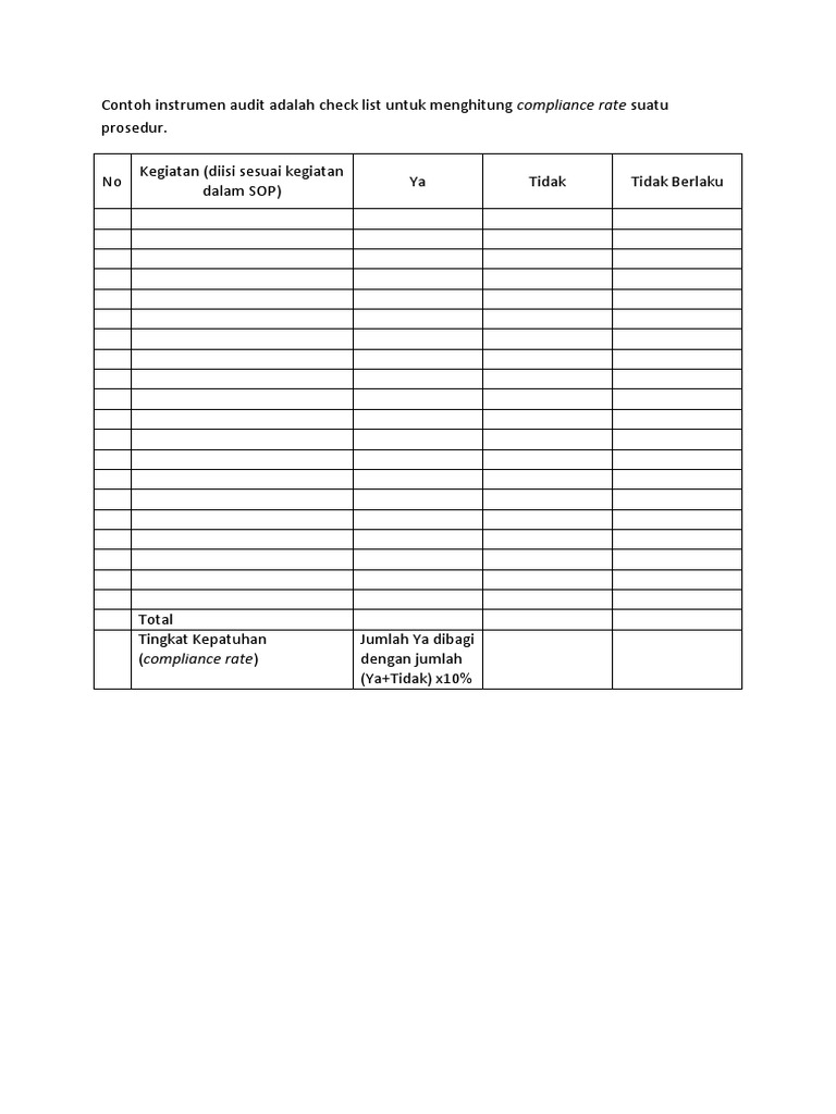 Contoh Instrumen Audit Adalah Check List Untuk Menghitung Compliance ...
