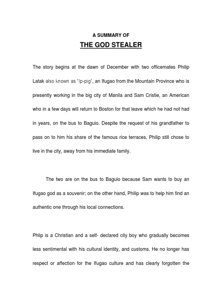 Summary of "The God Stealer" | PDF